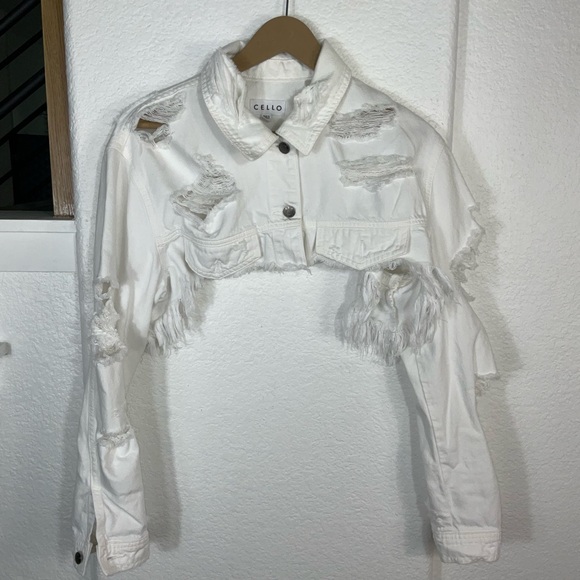 Cello | Jackets & Coats | Cello White Cropped Ripped Denim Jacket ...